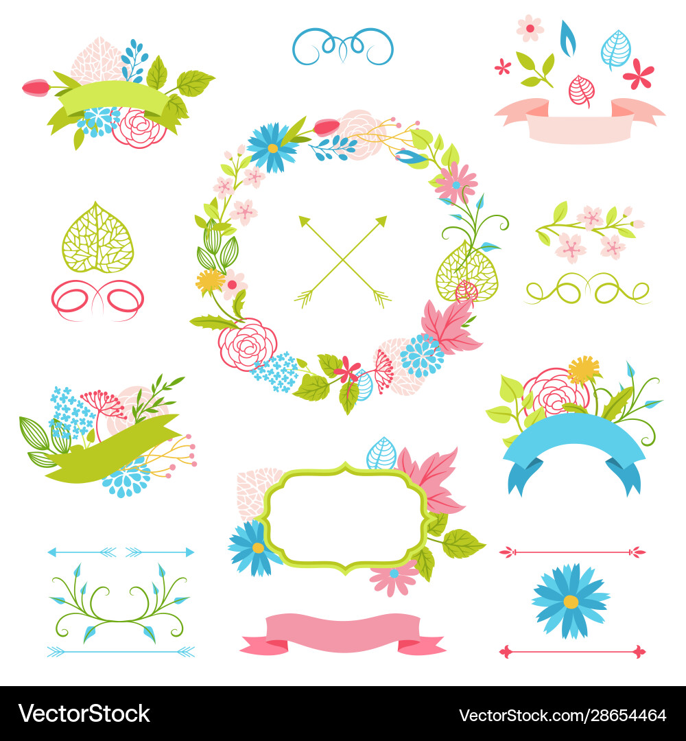 Set decorative ribbons with spring flowers Vector Image