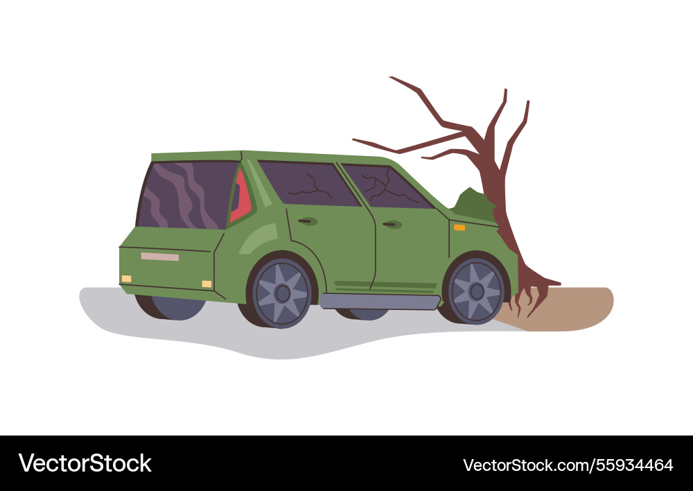 Traffic accident car hit tree crash Royalty Free Vector