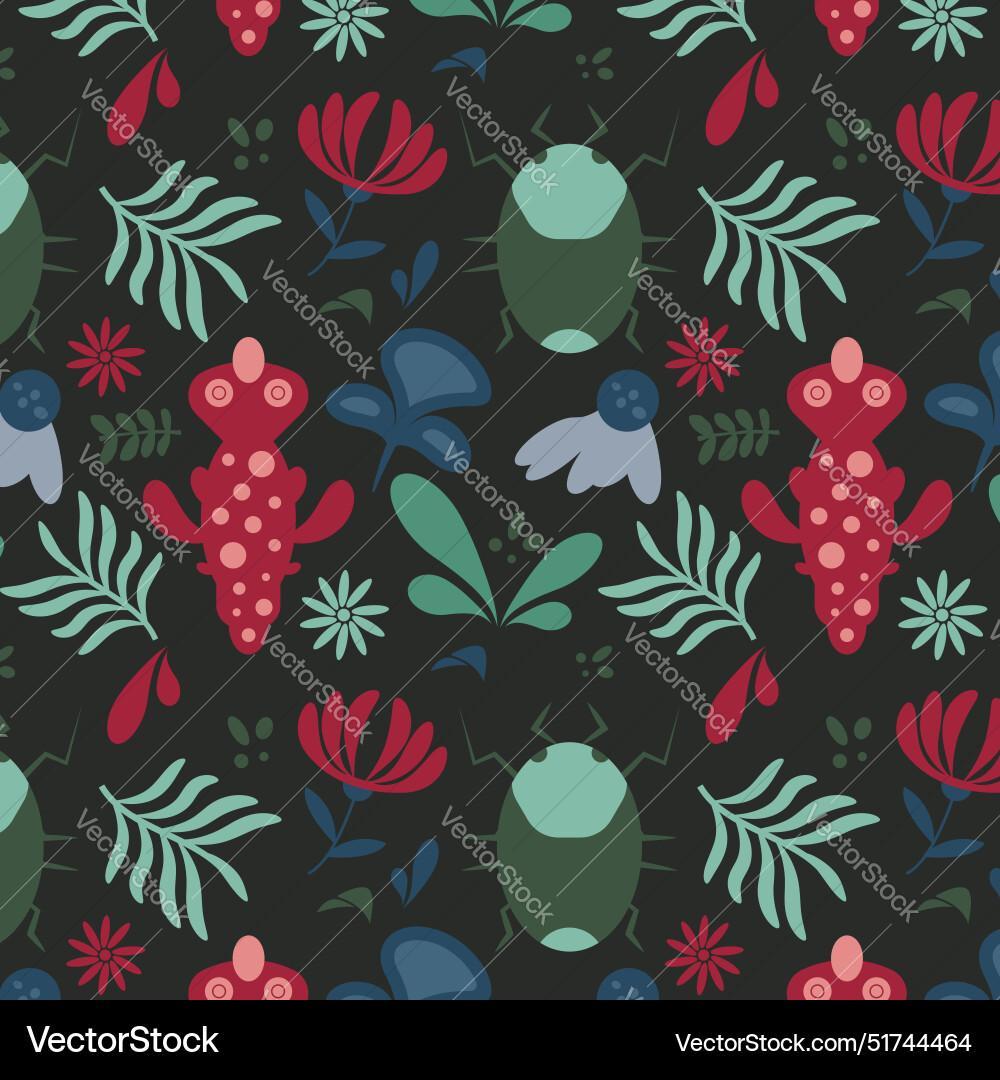 Vibrant bug and floral seamless pattern Royalty Free Vector