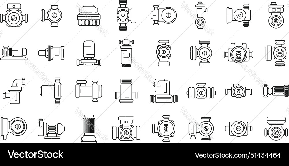 Water circulation pump icons set a Royalty Free Vector Image