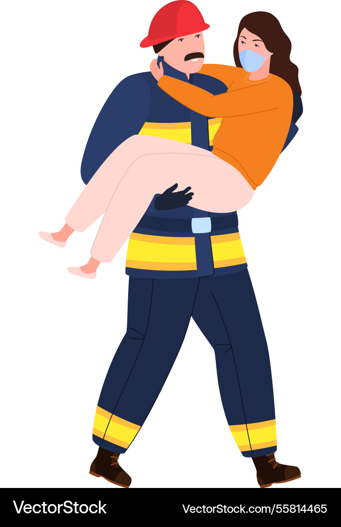 A firefighter rescuing woman Royalty Free Vector Image