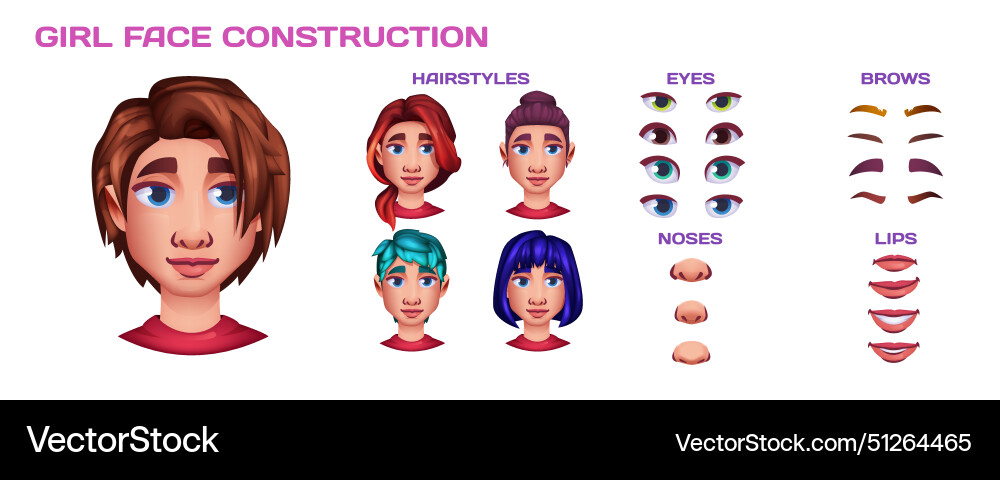 Girl face constructor with creation nose lips eyes