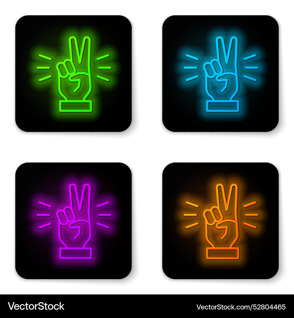 Glowing neon line hand showing two finger icon Vector Image
