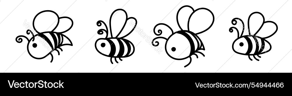 Doodle hand drawn bee cartoon line art Royalty Free Vector