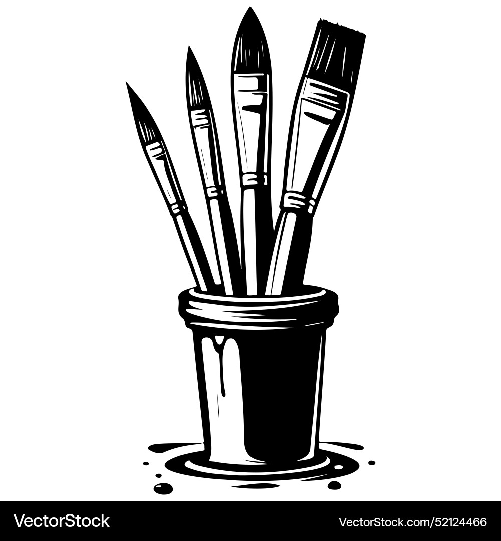Engrave cartoon paint brush hand drawn Royalty Free Vector