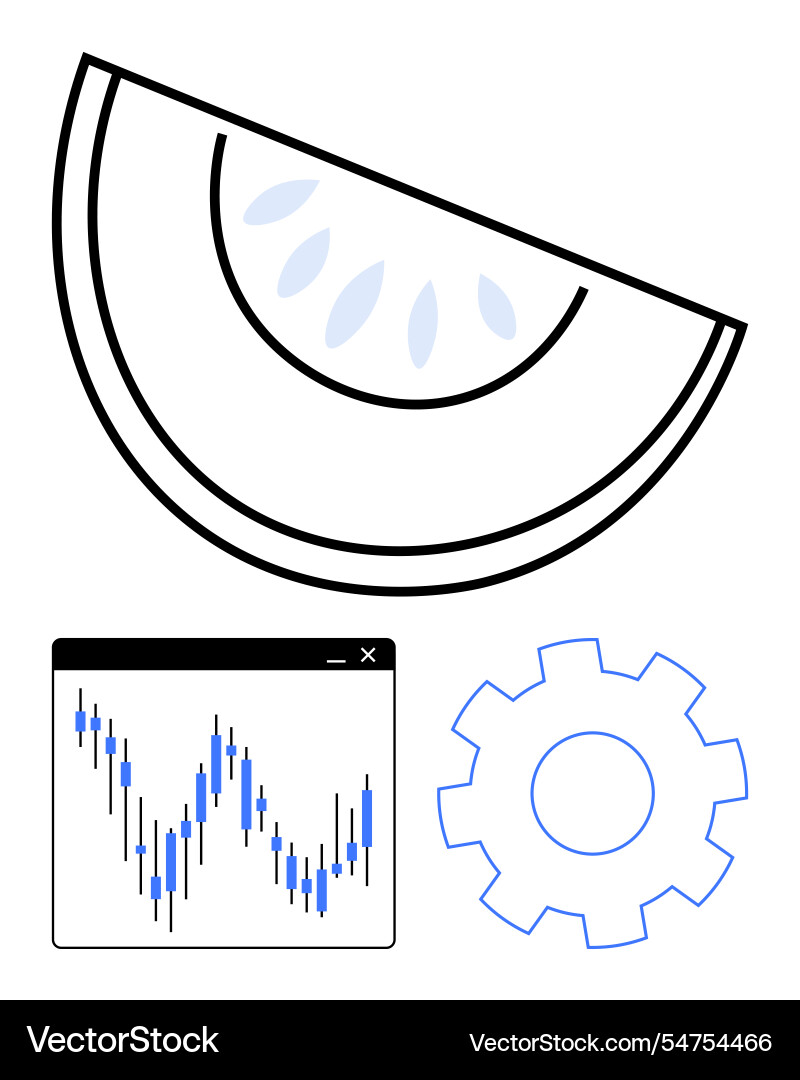 Grapefruit slice with gear and candlestick chart Vector Image