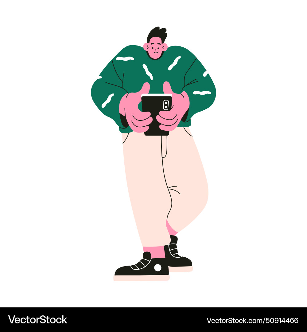 Man smartphone user texting message on mobile Vector Image