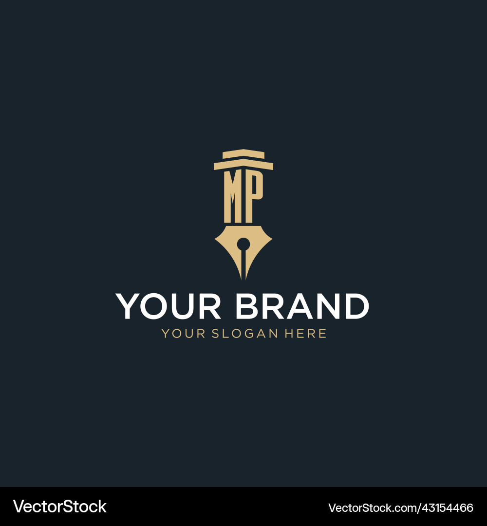 Mp monogram initial logo with fountain pen Vector Image