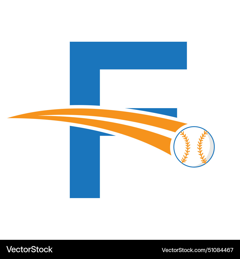 Baseball logo on letter f concept with moving Vector Image
