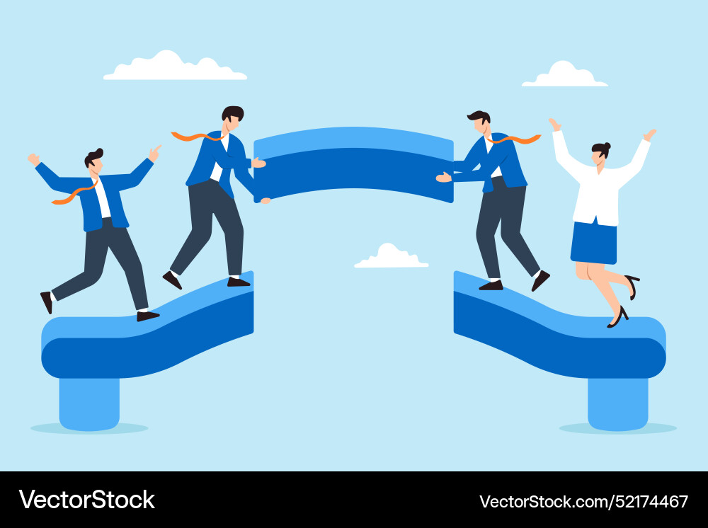 Business team building bridge to connect path Vector Image