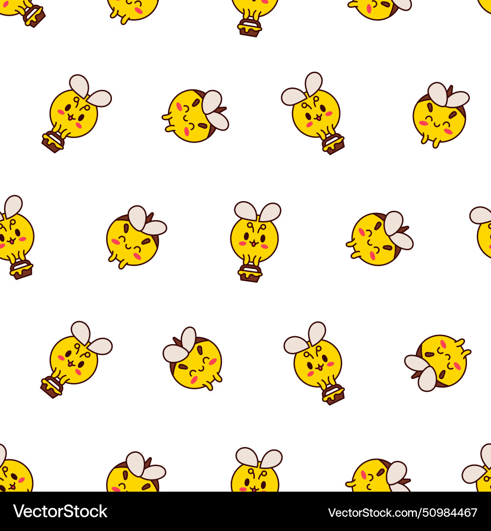 Cartoon cute bee character seamless pattern Vector Image