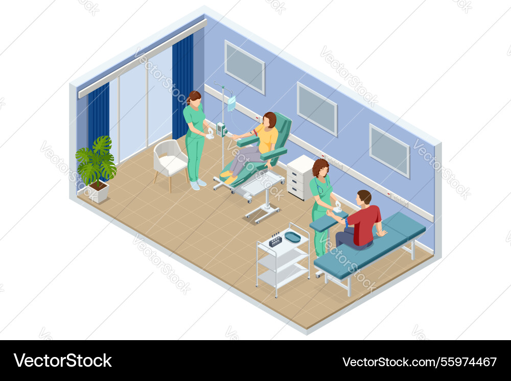Isometric female patient sits in a reclining Vector Image