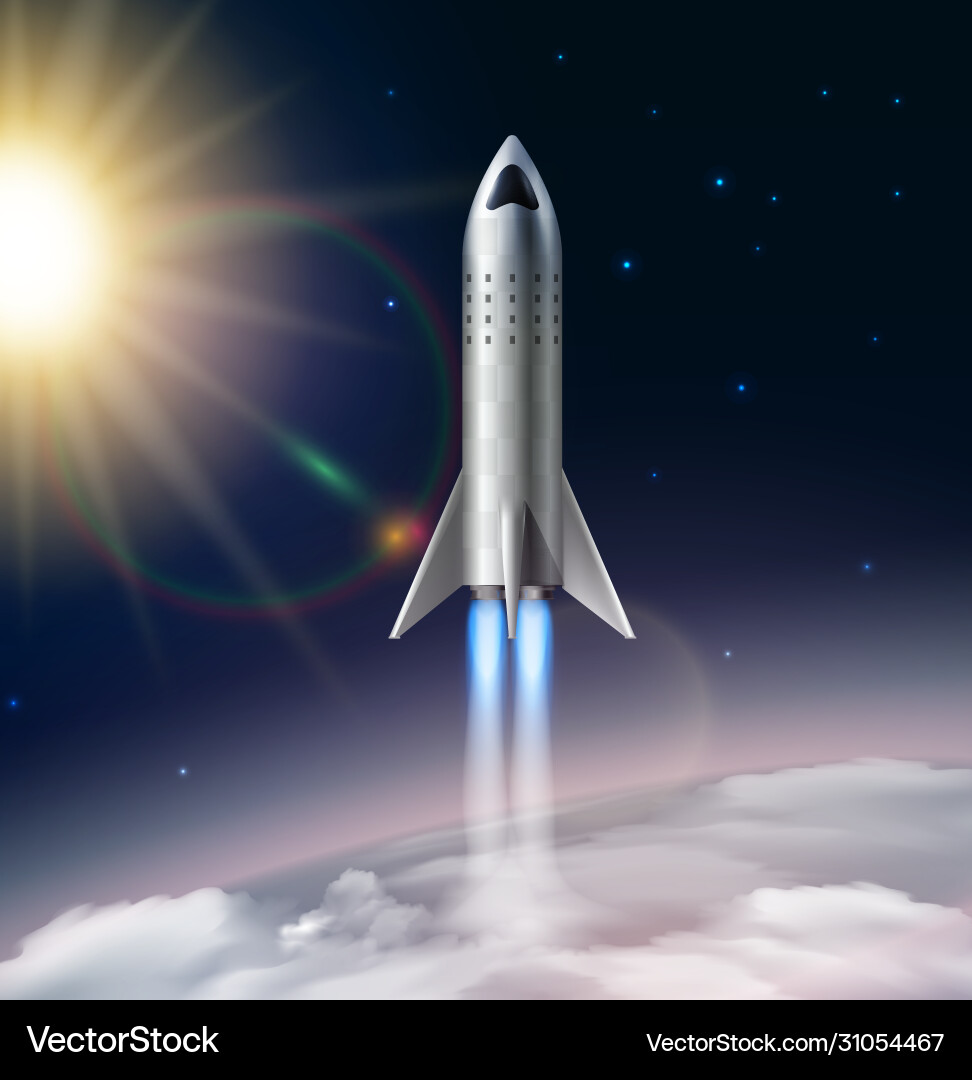 Rocket stratosphere realistic composition Vector Image