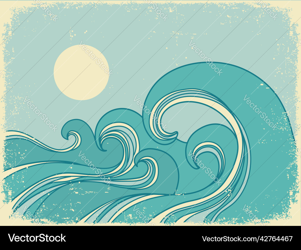 Sea waves vintage poster on old paper texture Vector Image