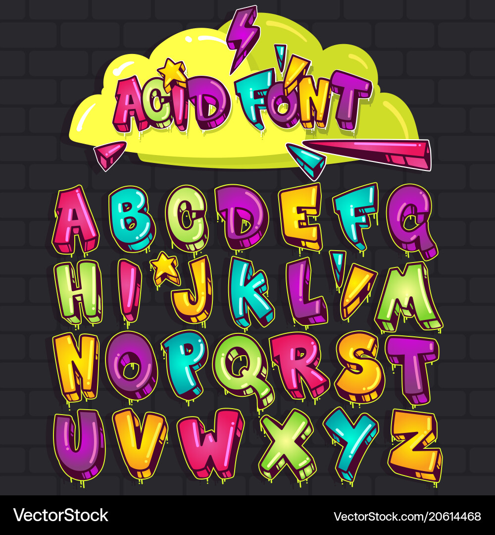 Graffiti Font Set - Acid Lettering Royalty Free Vector Image