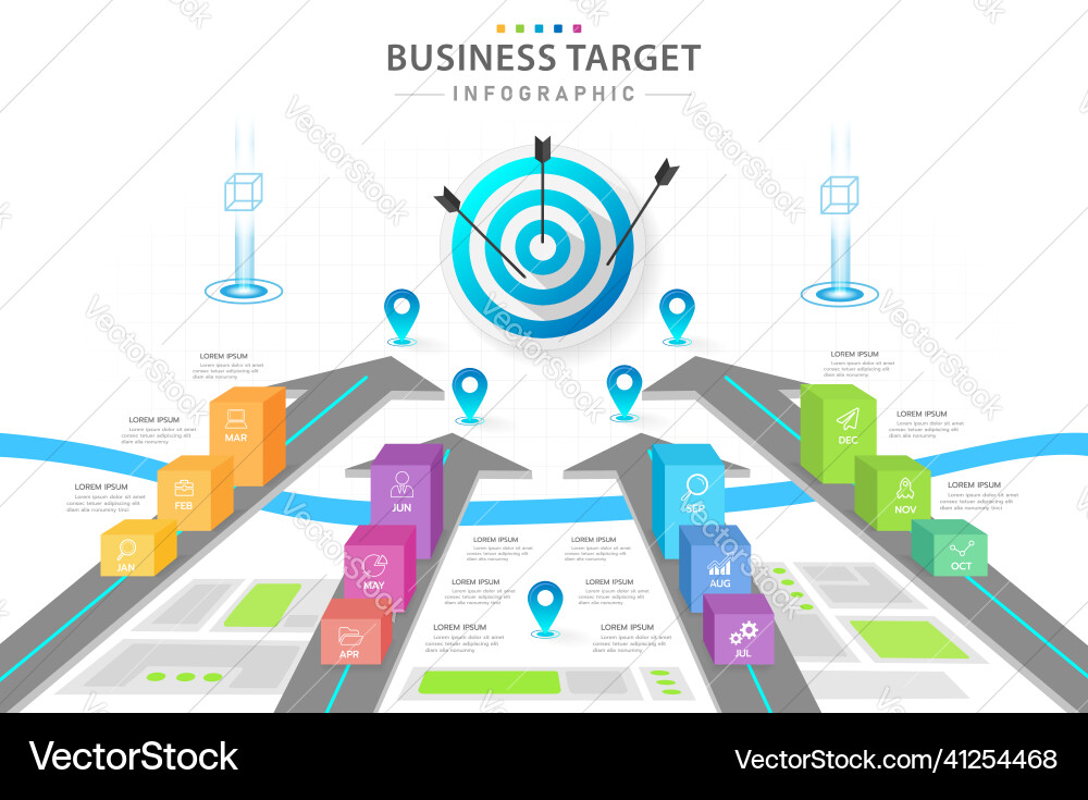 Infographic 12 months target diagram with quarters