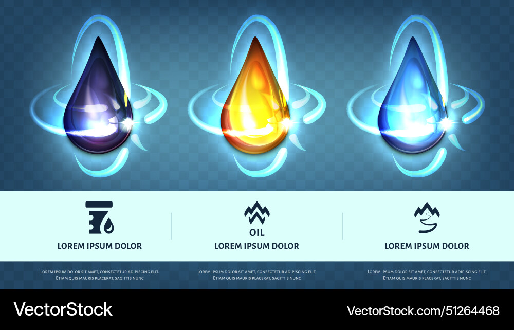 Realistic motor oil and blue water drops Vector Image