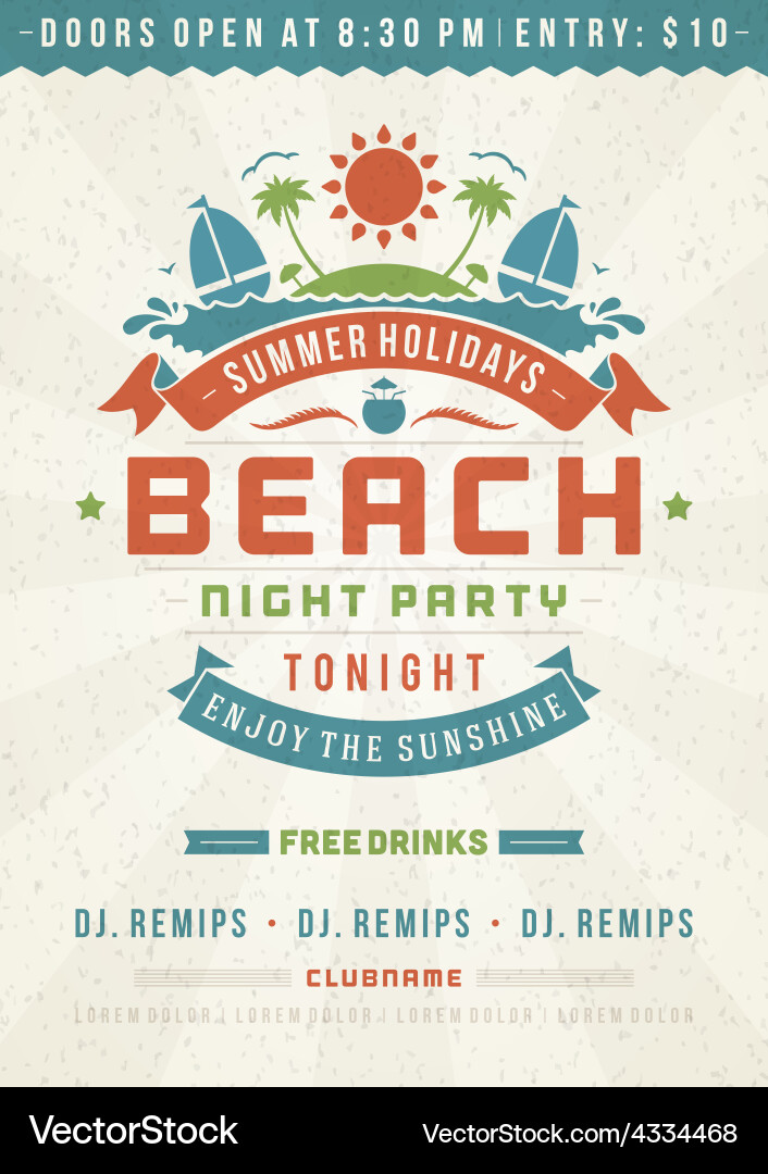 Retro beach poster design Royalty Free Vector Image