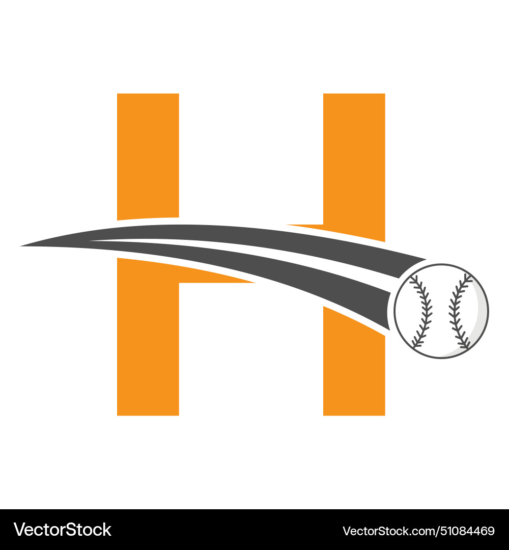 Baseball logo on letter h concept with moving Vector Image