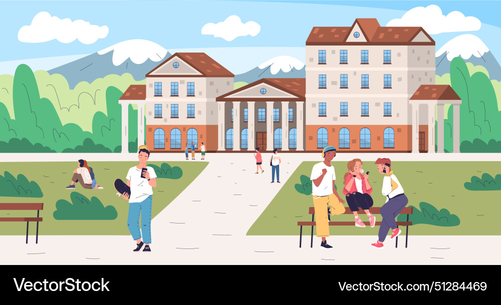 Campus park american students outside university Vector Image