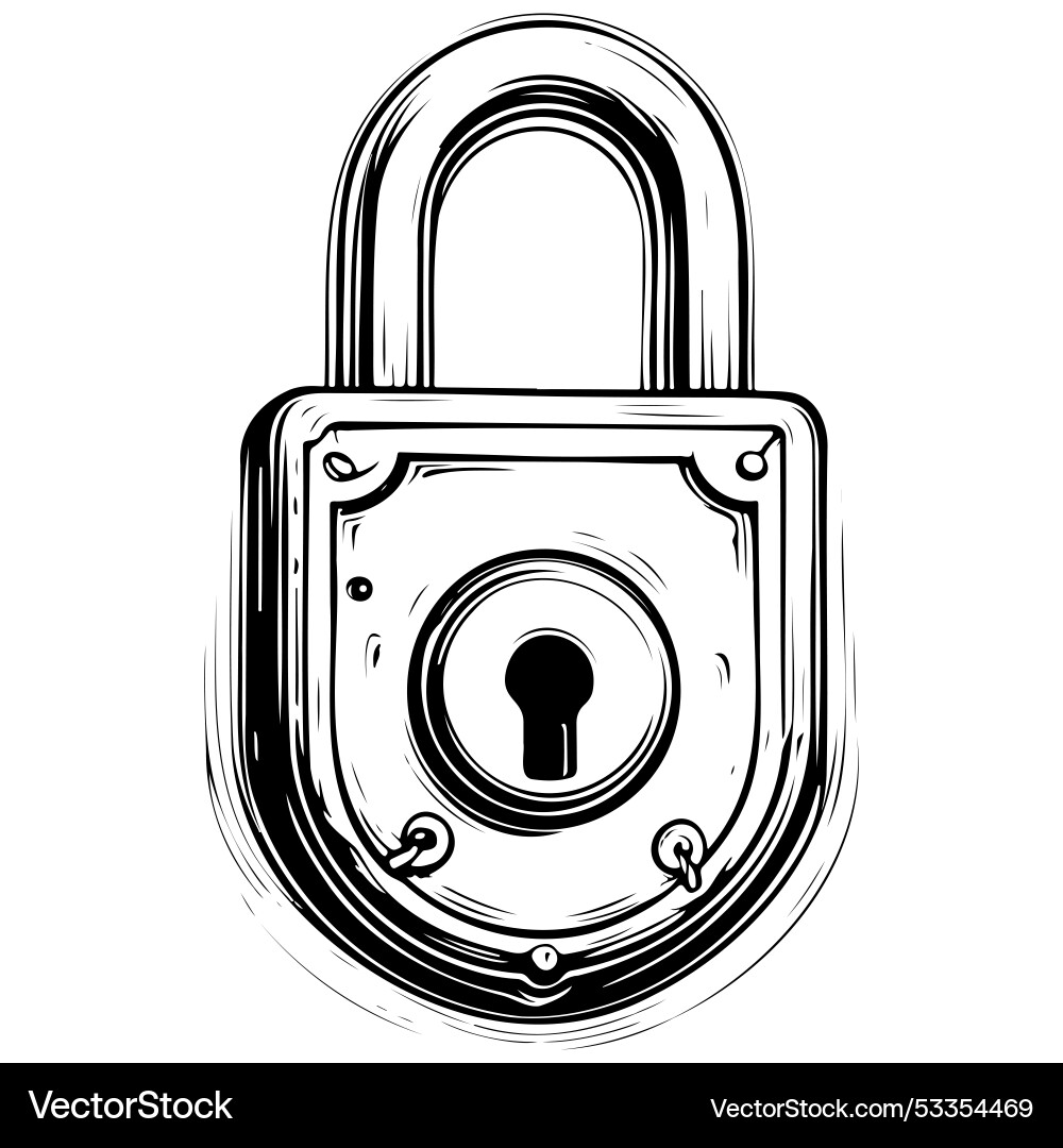 Engrave cartoon lock drawing vintage line image Vector Image