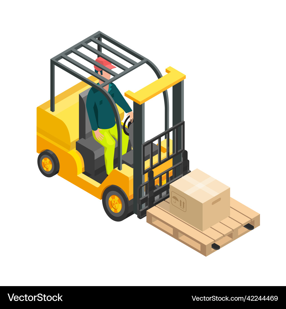 Isometric forklift isolated on white with driver Vector Image