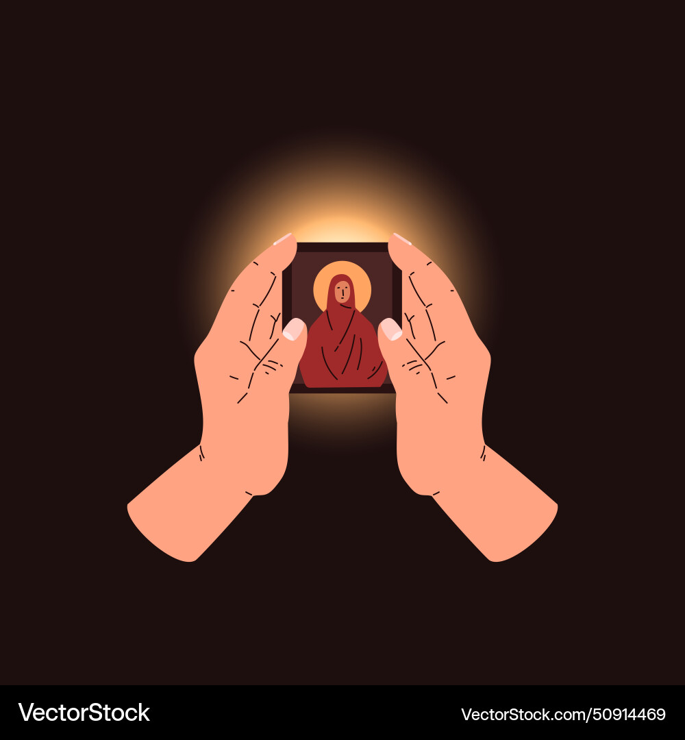 Prayer hands surrounded by divine light hold Vector Image