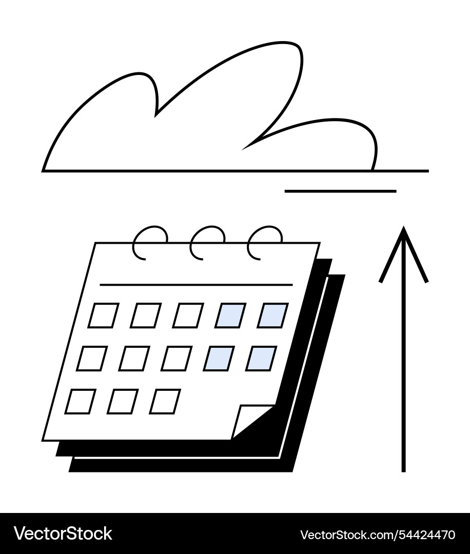 Calendar with upward arrow beside cloud outline Vector Image