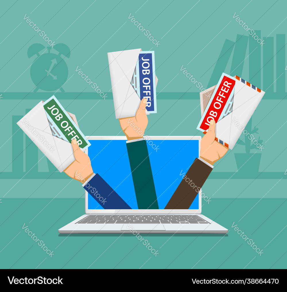 Envelopes with job offers in hands managers Vector Image