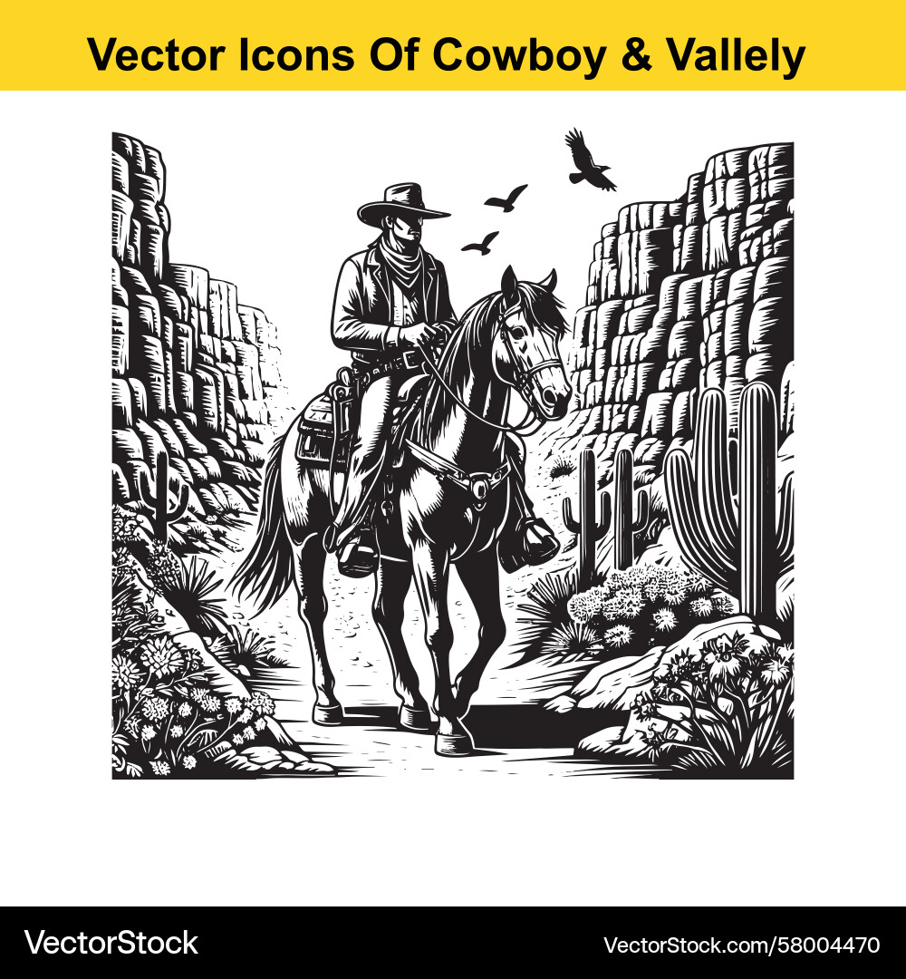 Lone Cowboy Canyon Ride – Royalty-Free Vector | VectorStock