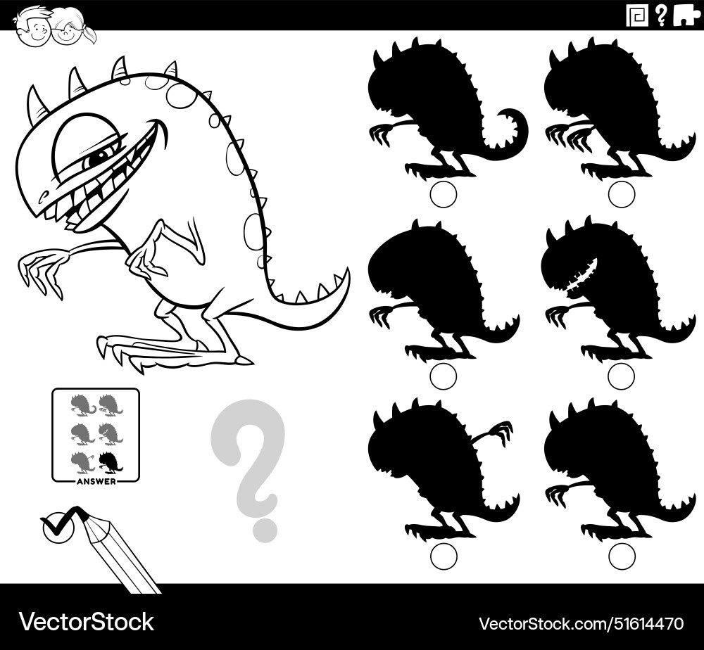 Shadow game with cartoon monster or dragon Vector Image