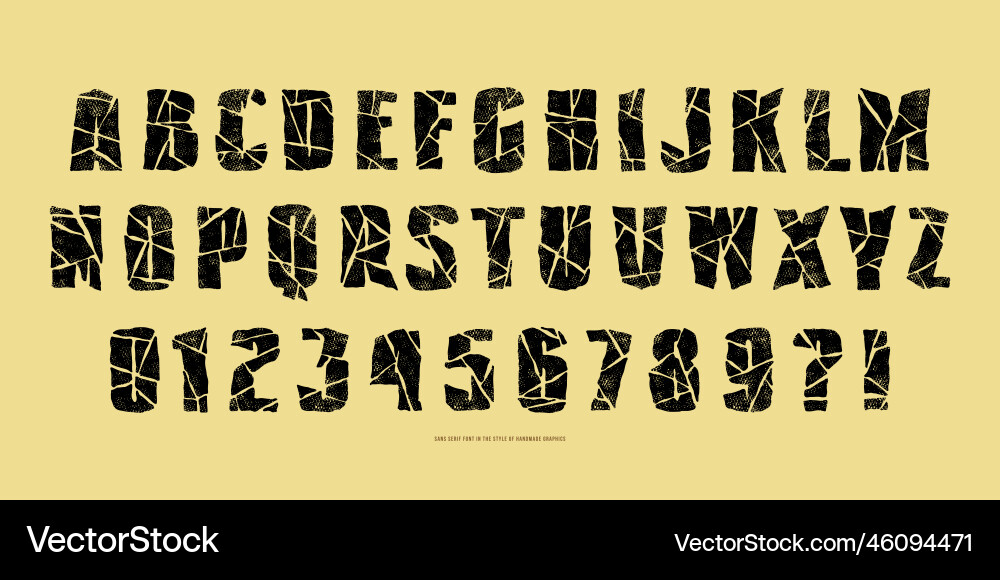 Decorative sans serif font with ragged face Vector Image