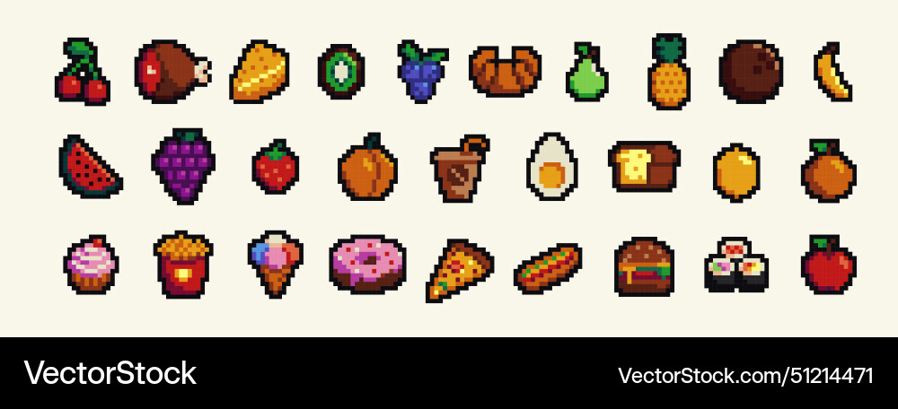 Food pixel art 80s style icons element design Vector Image