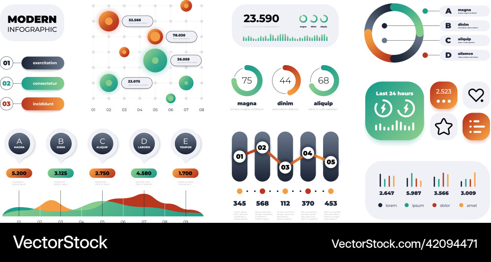 Graph infographic colorful modern flow charts Vector Image