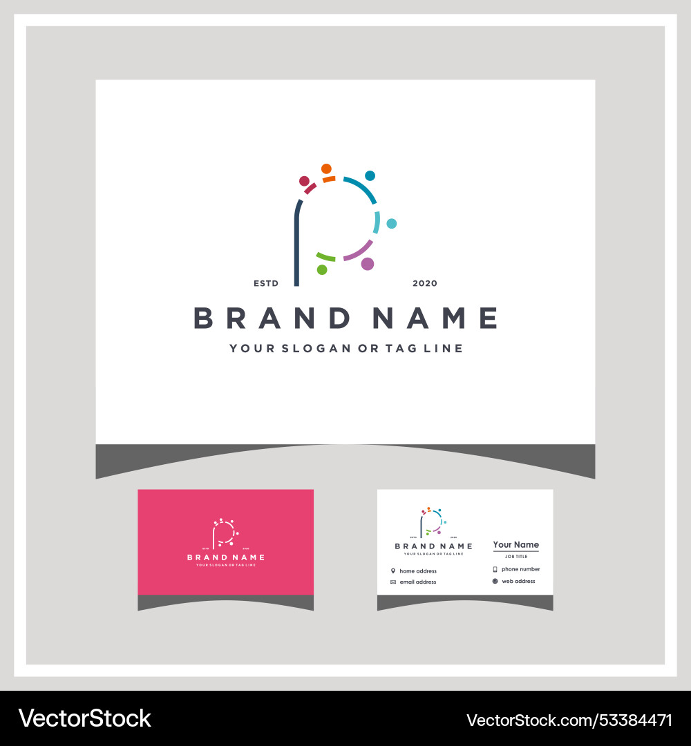 Letter p people team colorful logo design Vector Image