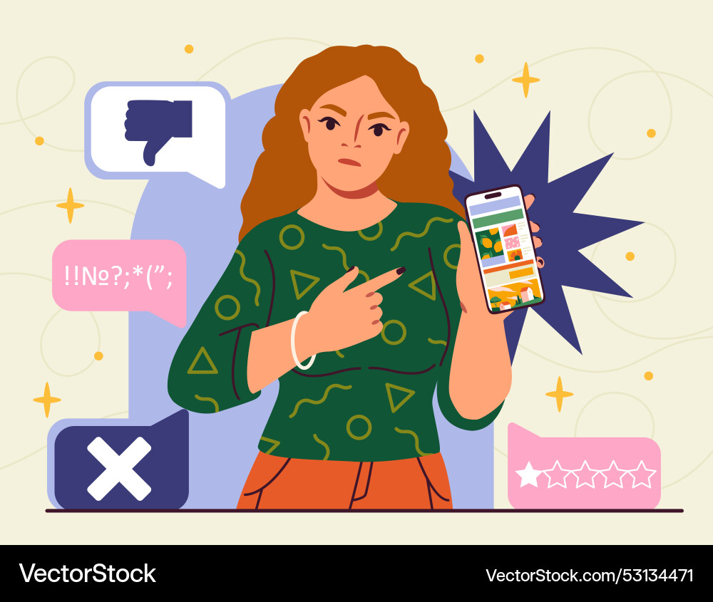 Negative campaigning young girl with smartphone Vector Image