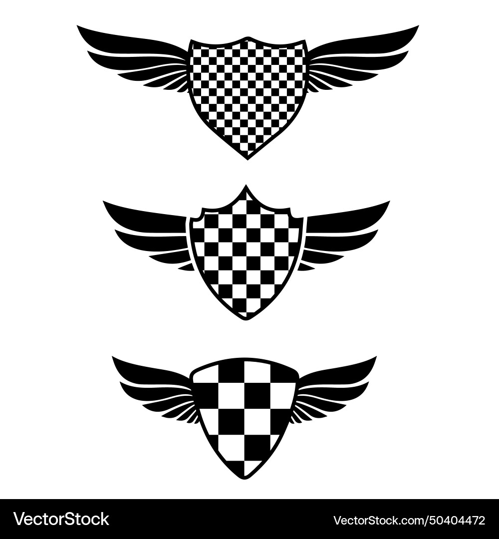 Checkered flag shields set Royalty Free Vector Image