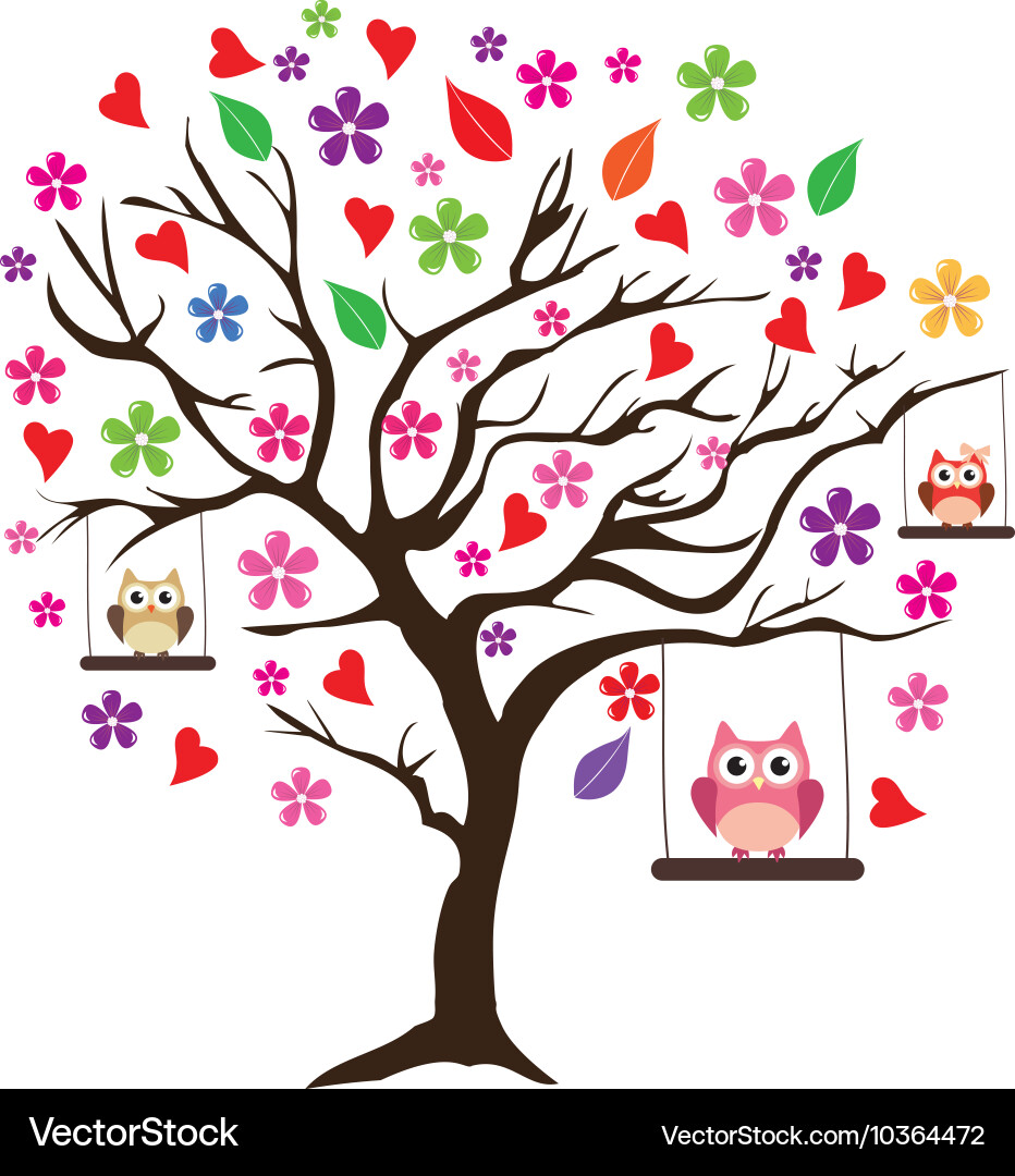 Floral Owl Tree Swing Royalty Free Vector Image