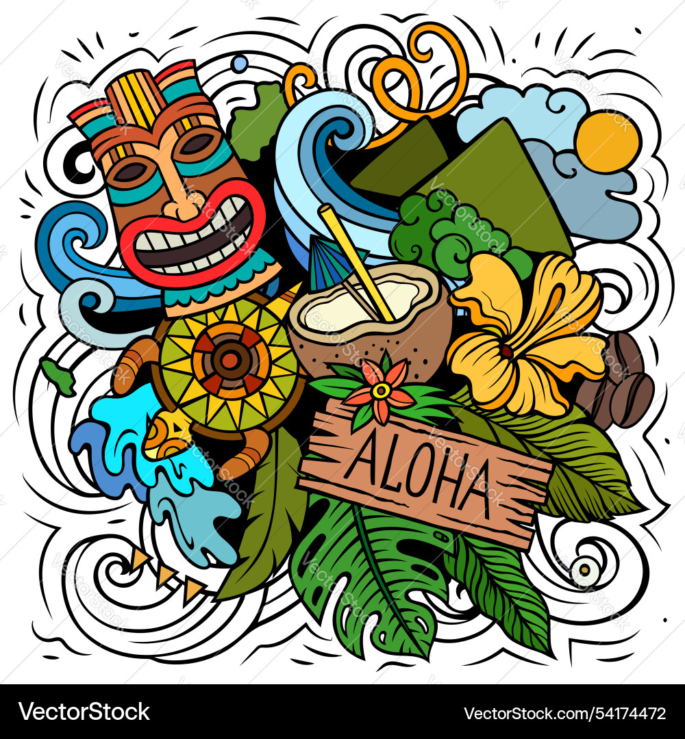 Hawaii cartoon doodle design Royalty Free Vector Image