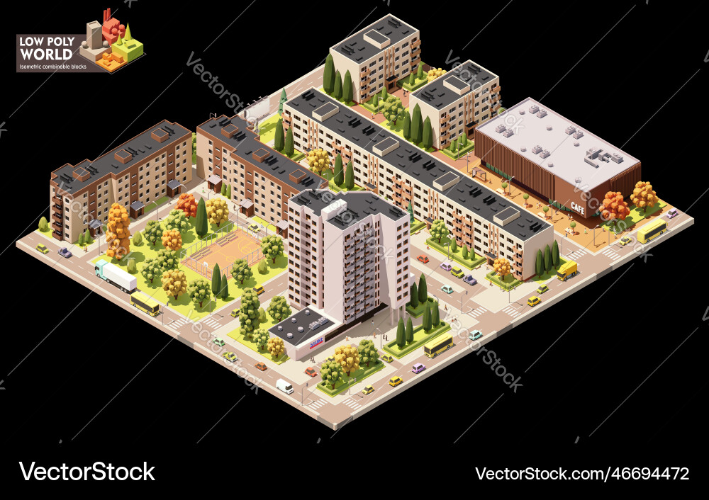 Isometric city residential area map Royalty Free Vector