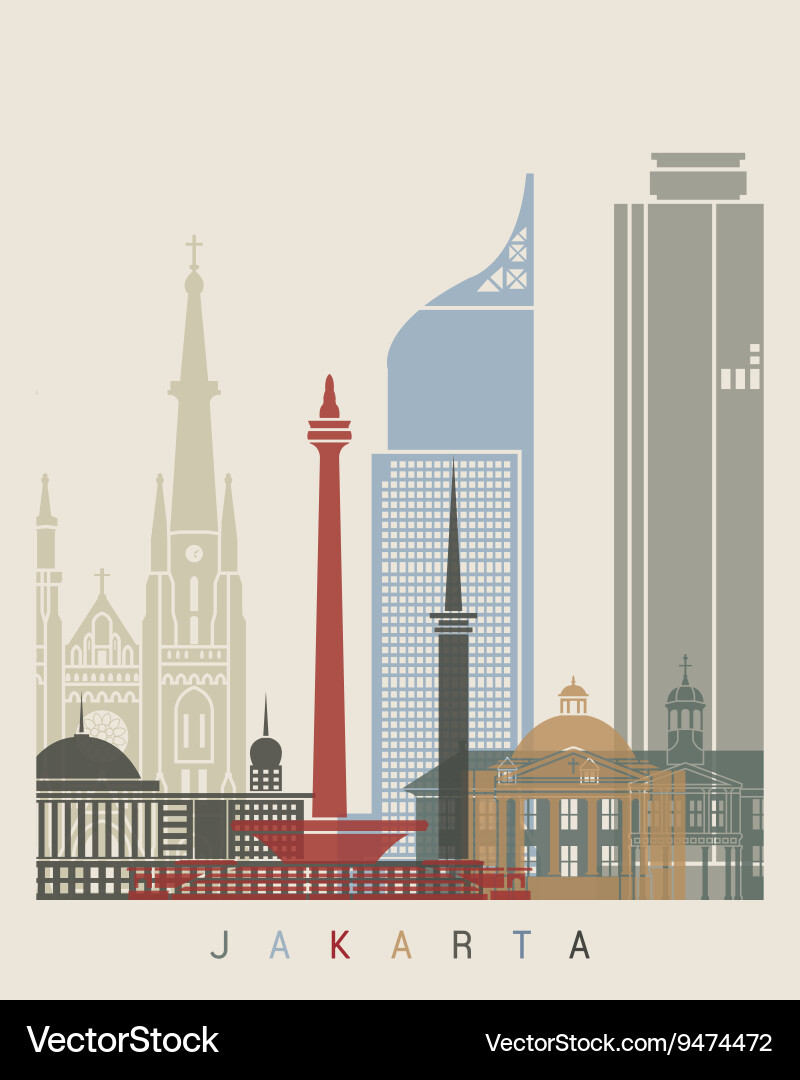 Jakarta skyline poster Royalty Free Vector Image