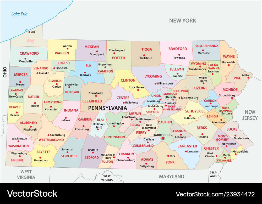 Pennsylvania administrative and political map Vector Image