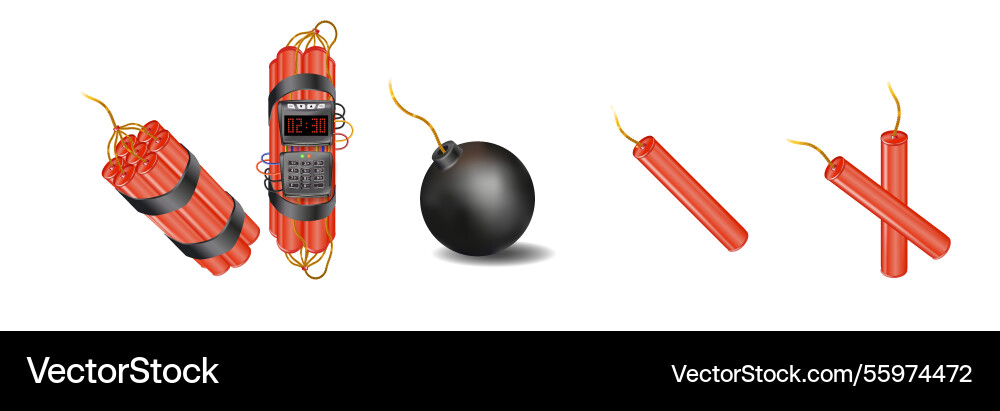 Realistic 3d bomb dynamite sticks with burning Vector Image