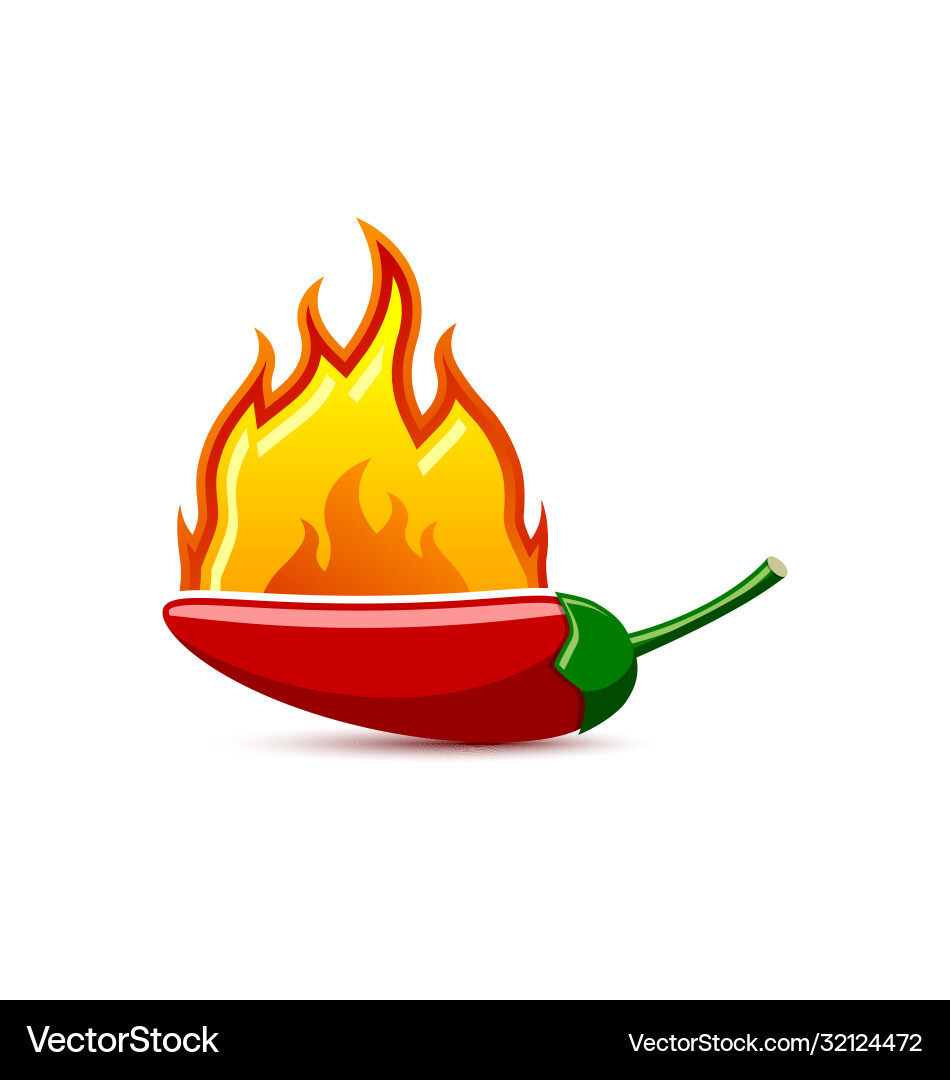 Red chilli pepper with fire flame Royalty Free Vector Image