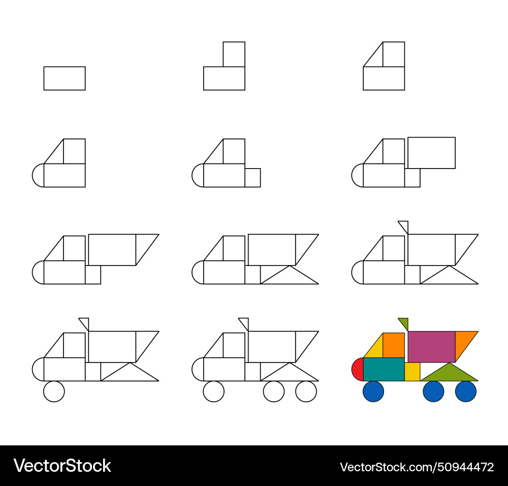 Worksheet easy guide to drawing cartoon dump Vector Image