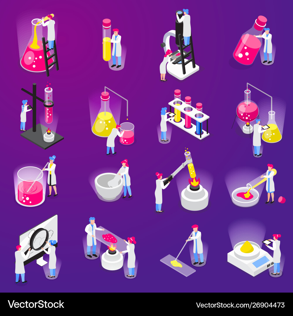 Chemistry isometric icon set Royalty Free Vector Image