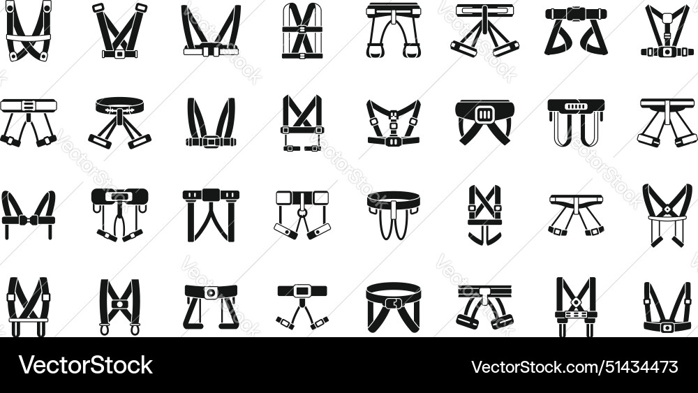Climbing harness icons set a collection Royalty Free Vector