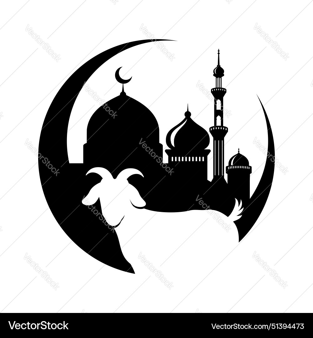 Eid al-adha celebration with mosque and goat Vector Image