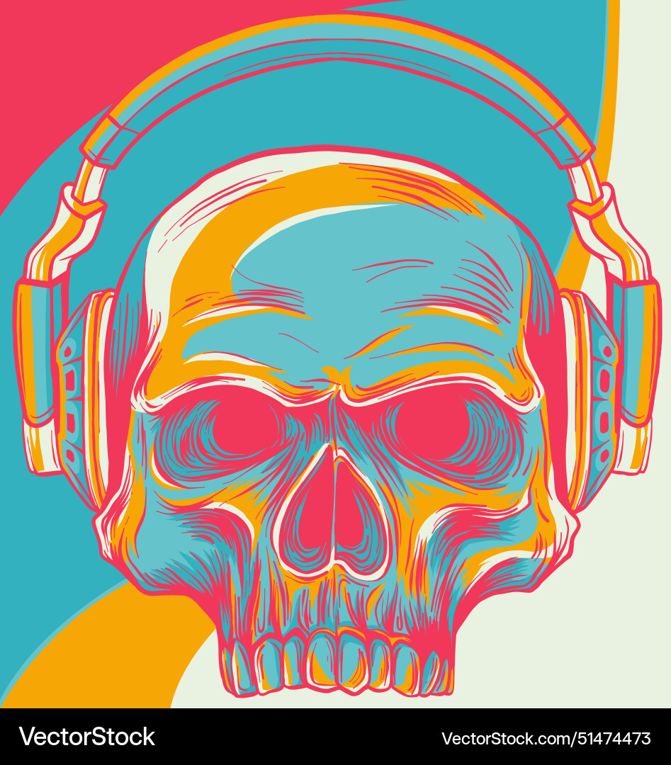 Skull in the headphones Royalty Free Vector Image