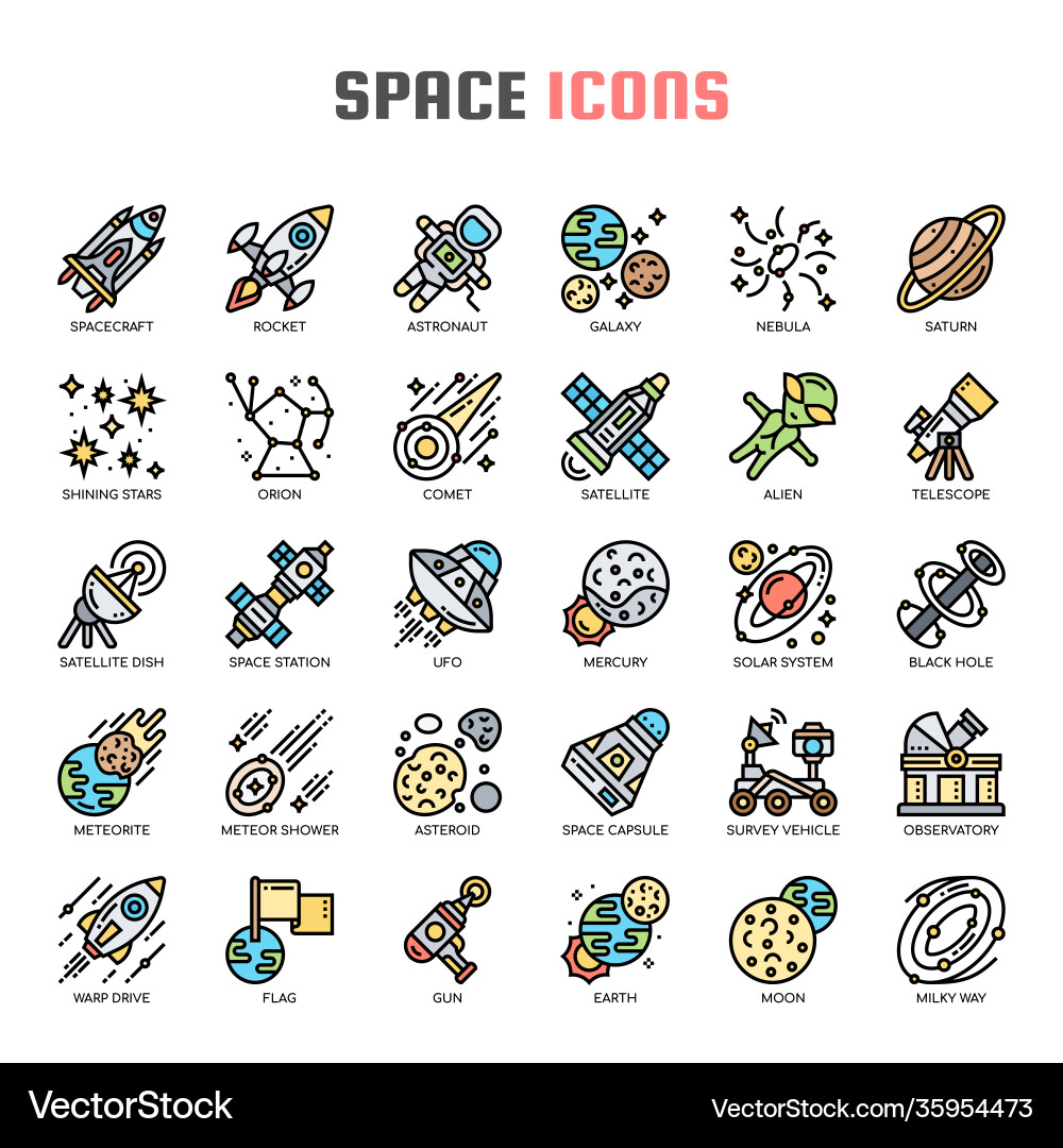 Space thin line and pixel perfect icons Royalty Free Vector